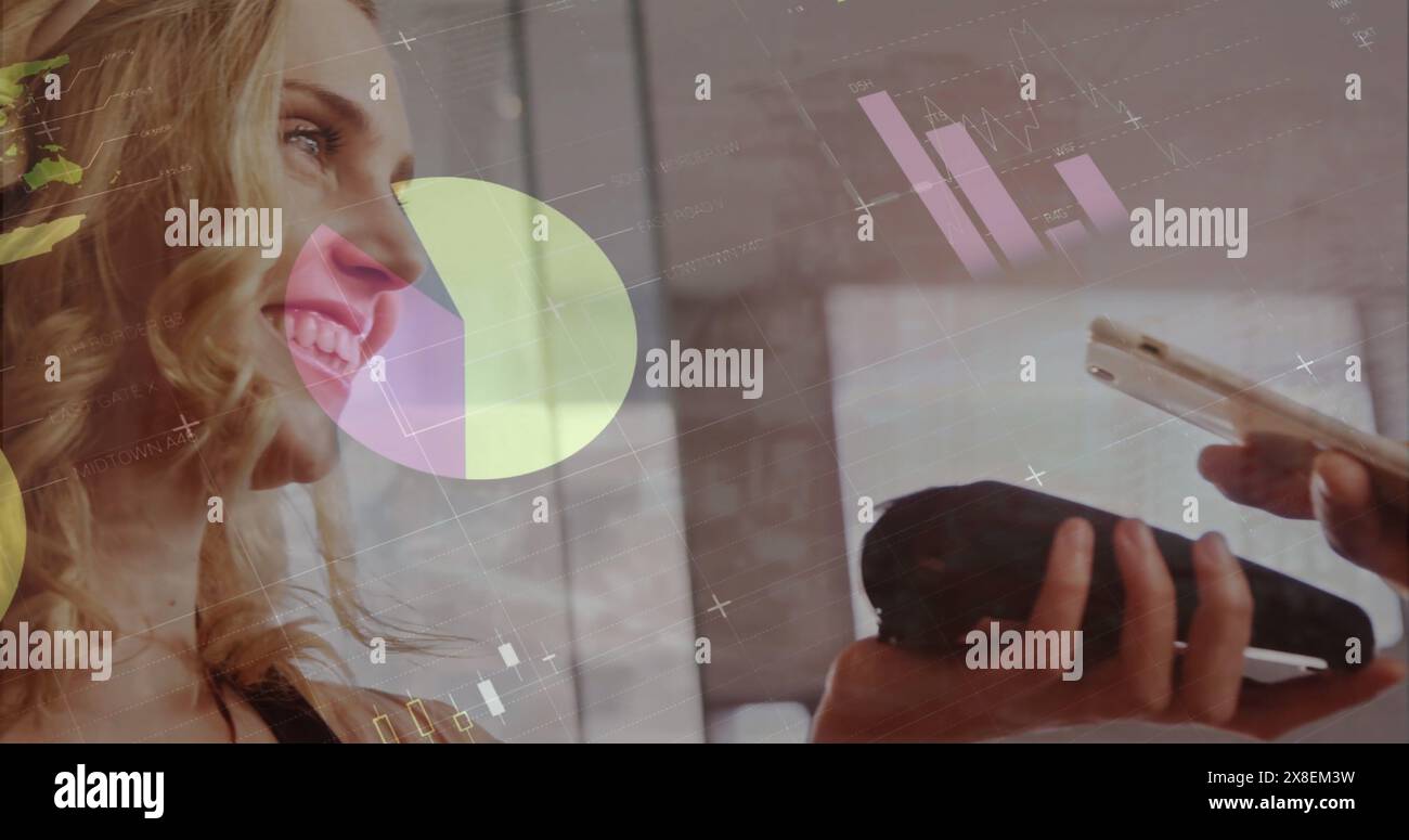 Image of data processing over contactless payment with smartphone on ...