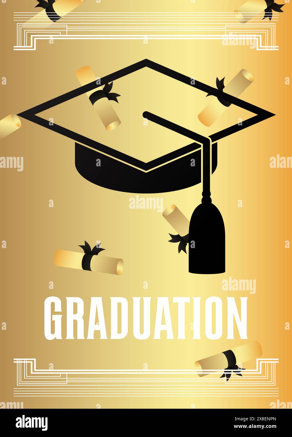 Black and gold Graduation design template. Vintage party invitation ...