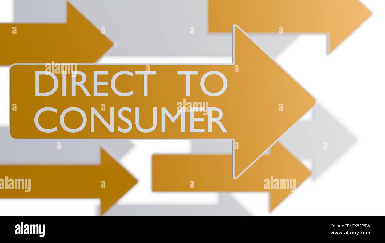 A 3d rendering of the words "direct to consumer" are written in white ...