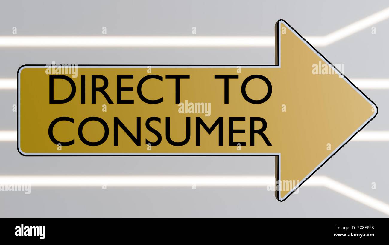 A 3d rendering of the words "direct to consumer" are written in white ...