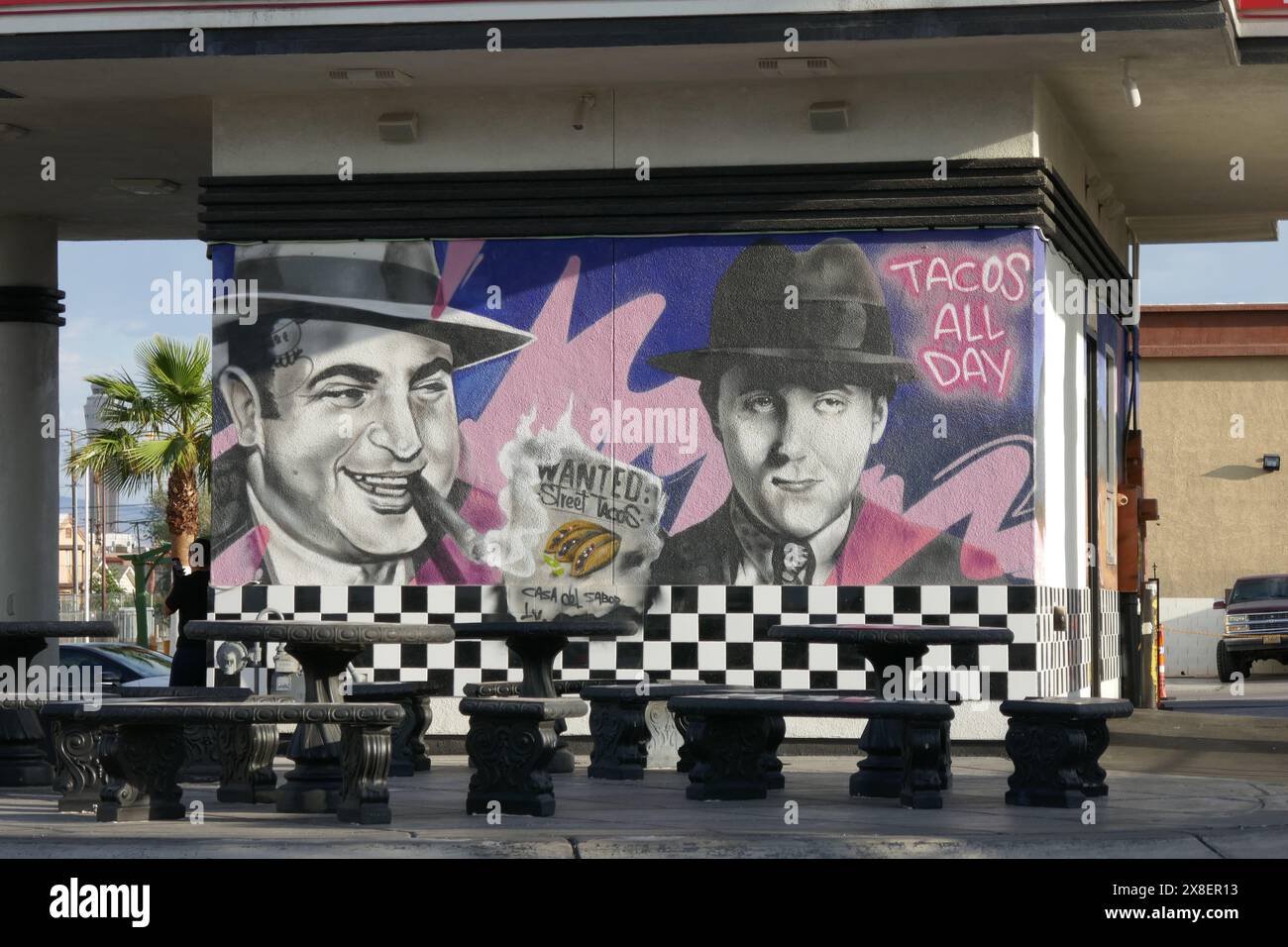 Las Vegas, Nevada, USA 14th May 2024 Gangsters Al Capone and Bugsy ...