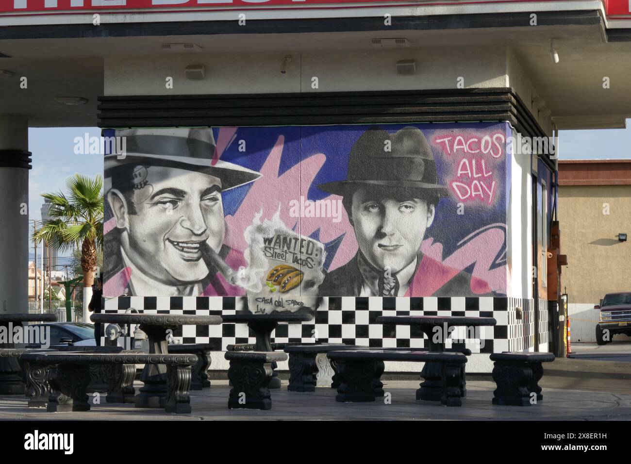 Las Vegas, Nevada, USA 14th May 2024 Gangsters Al Capone and Bugsy ...