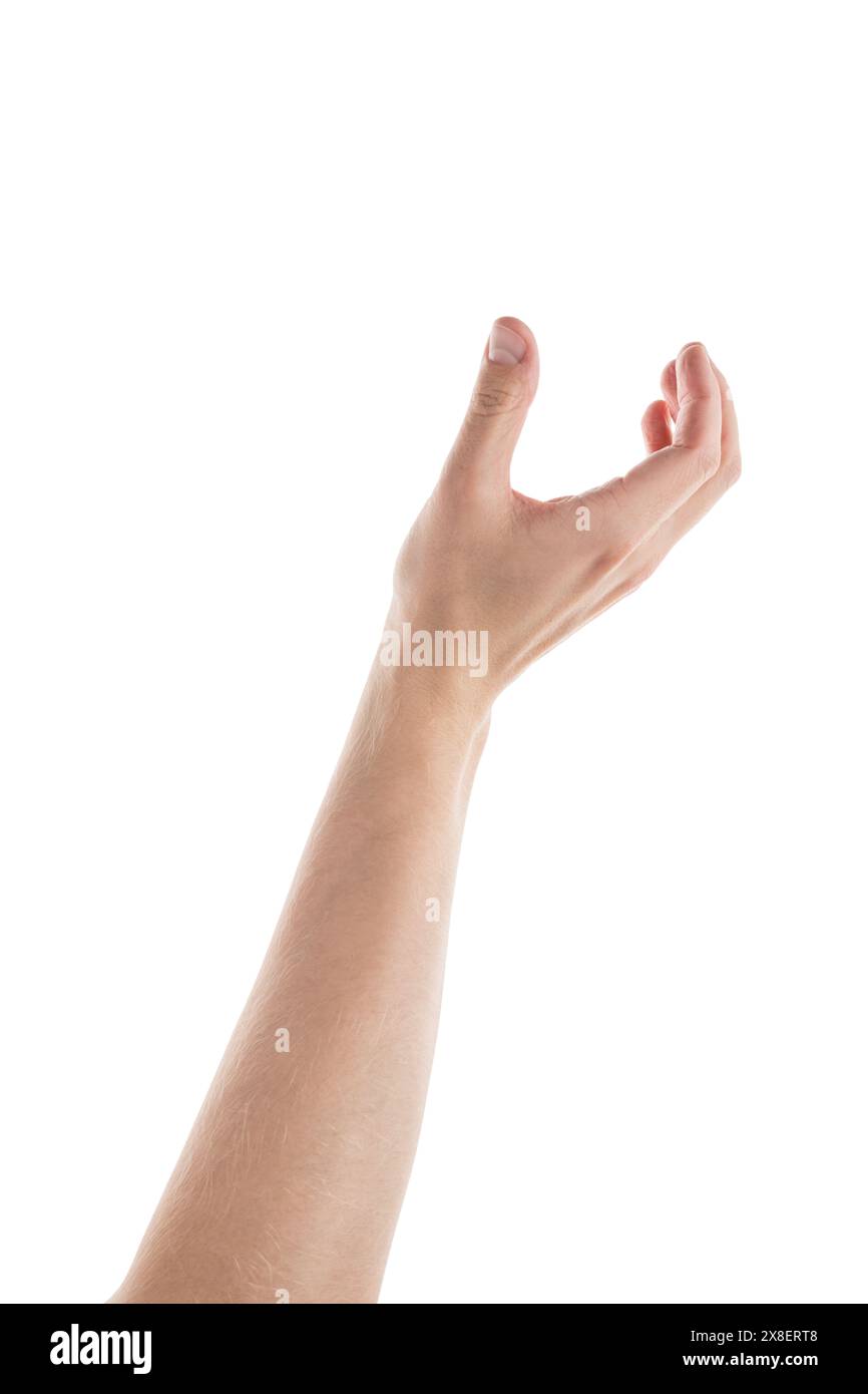Adult man right hand to hold something isolated on white background ...