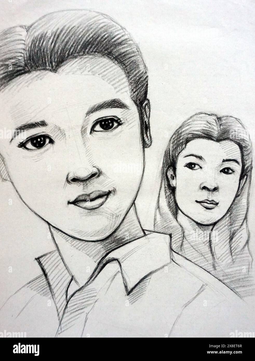 hand drawn sketch drawing man and girl Stock Photo - Alamy