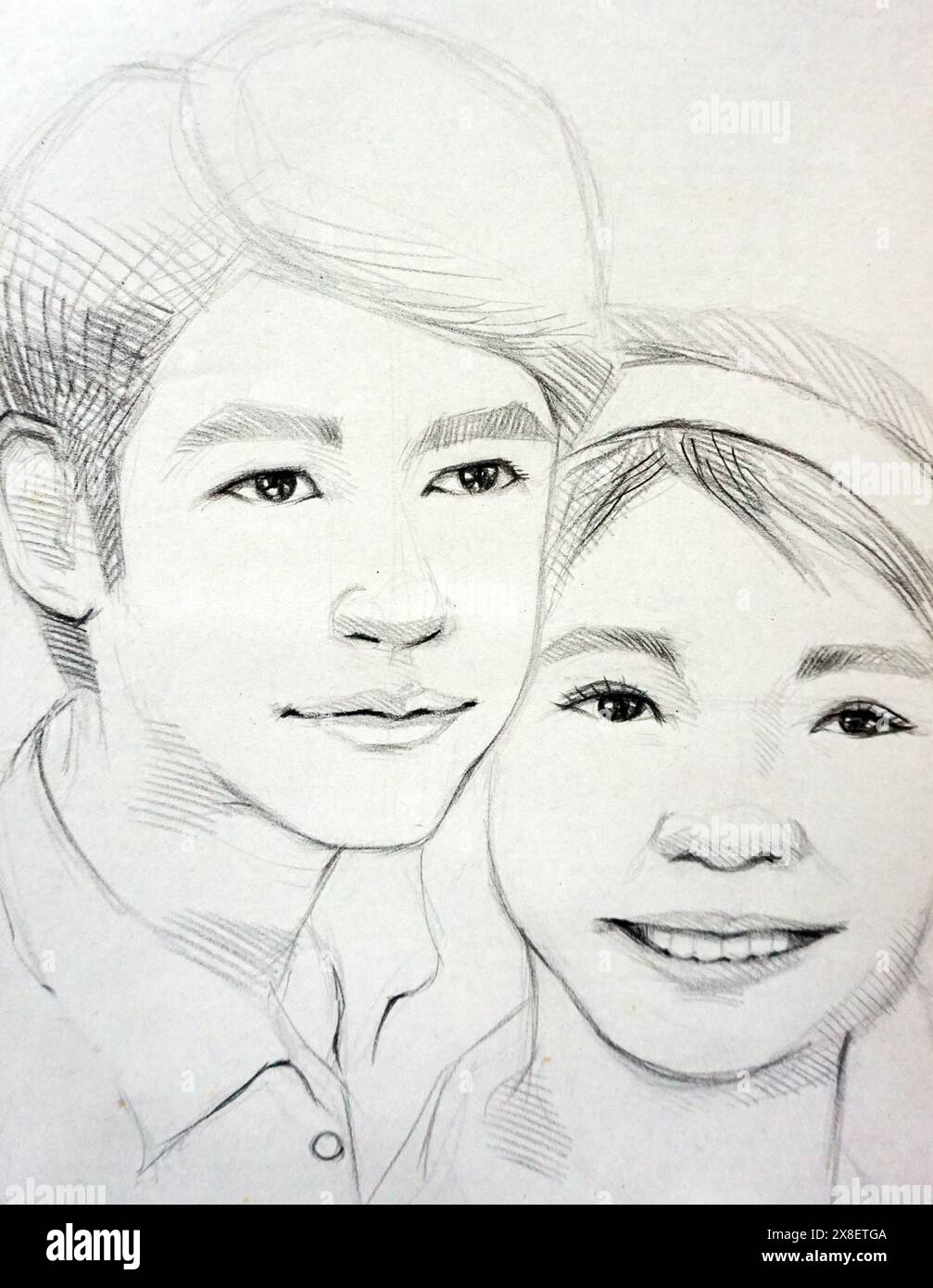 hand drawn sketch drawing man and girl Stock Photo - Alamy