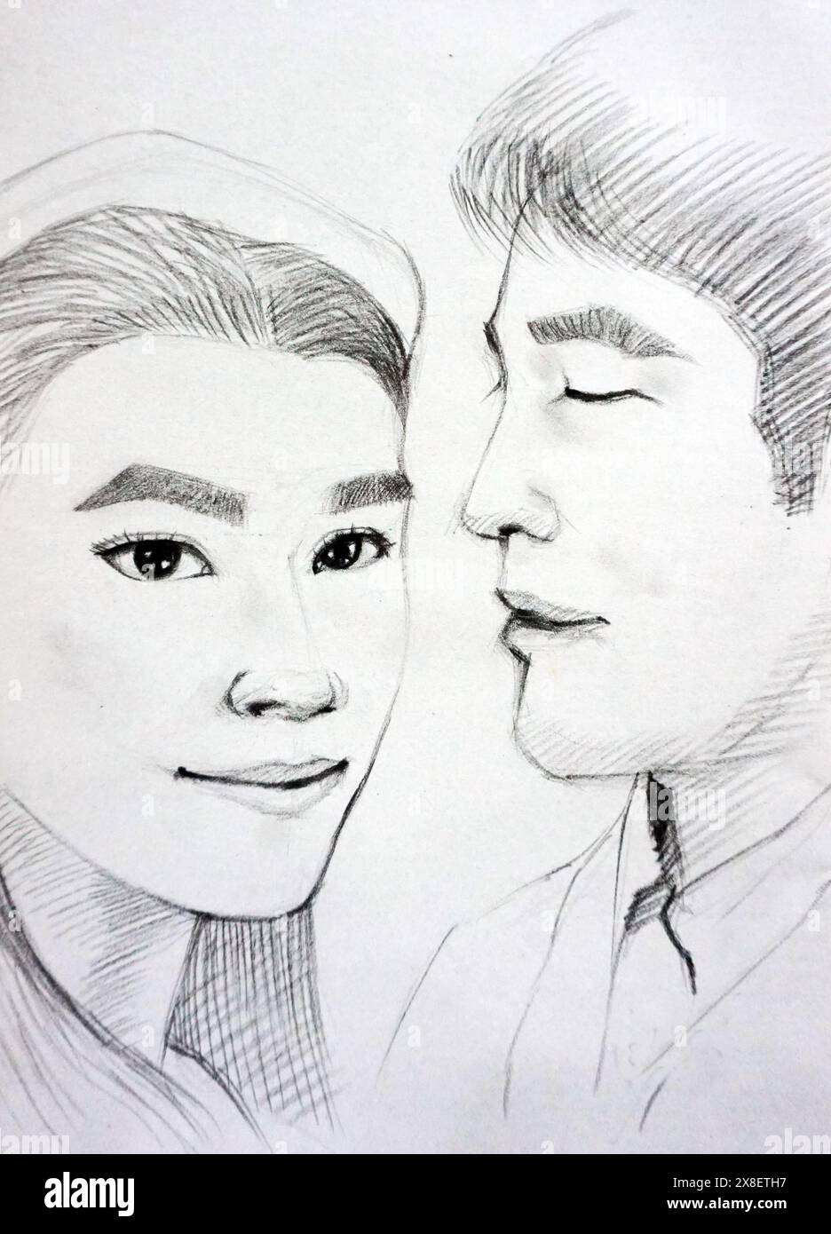 hand drawn sketch drawing man and girl Stock Photo - Alamy