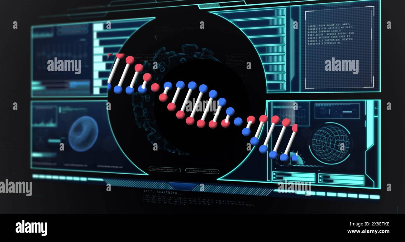 Dna strand animation over digital hi-res stock photography and images - Alamy
