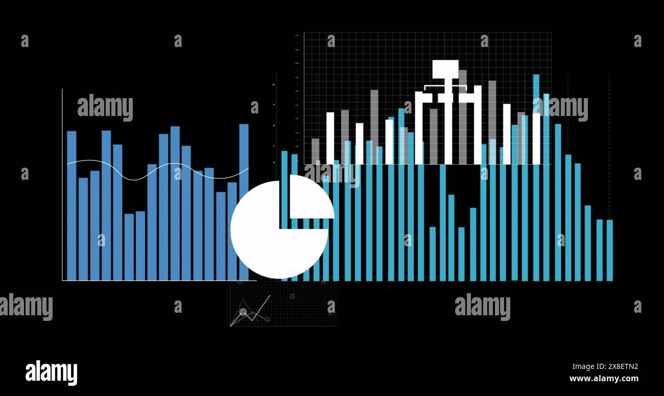 Image of digital icons floating over statistical data processing ...