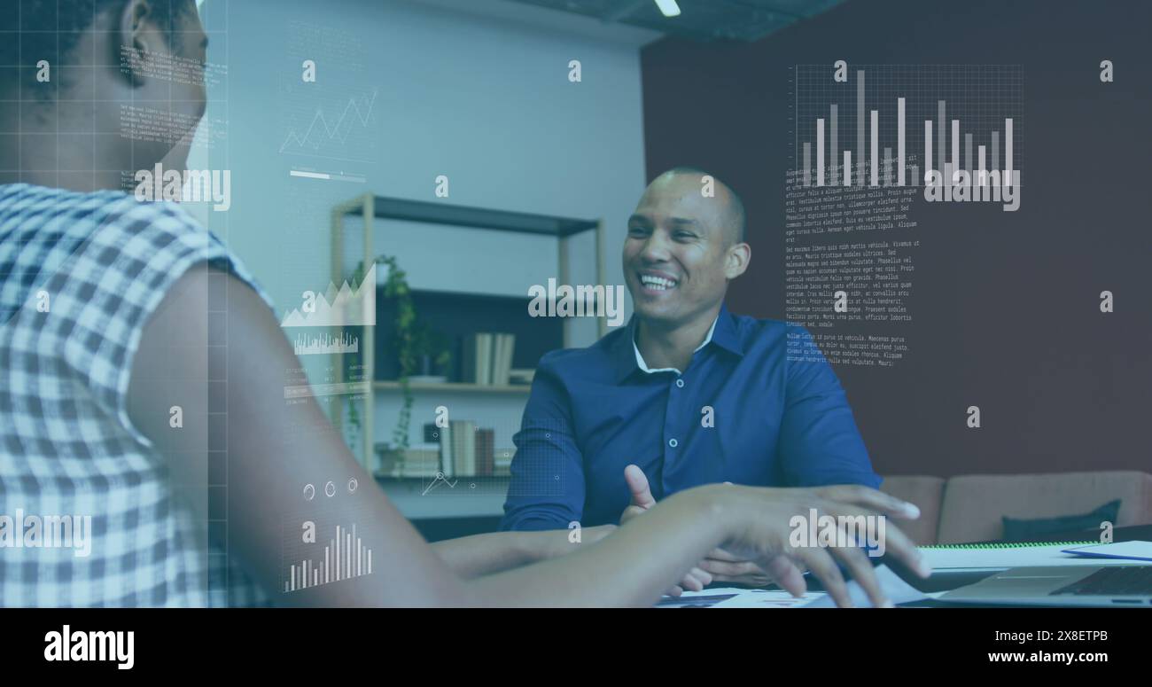 Image of data processing over african american male and female ...