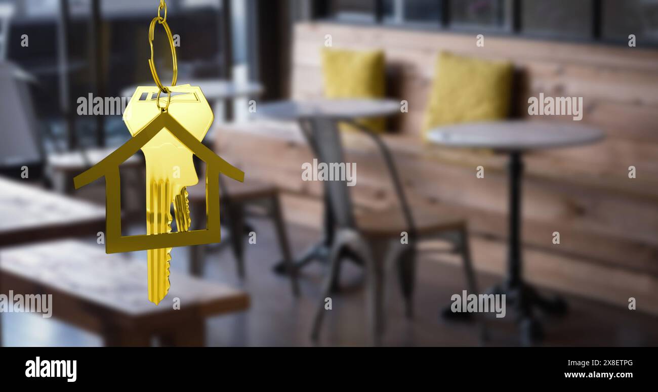 Image of hanging golden house keys against interior of a cafe Stock ...