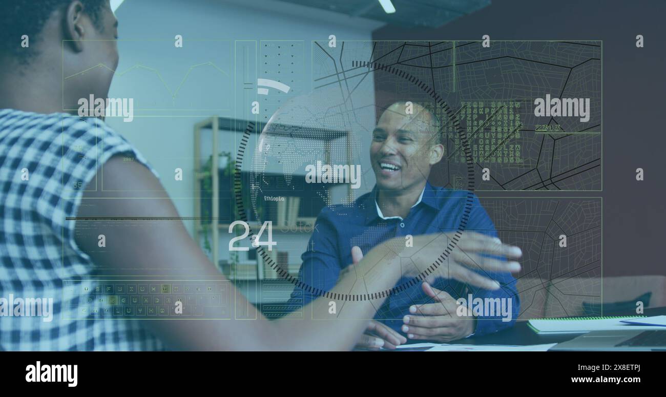 Image of data processing over over african american male and female ...