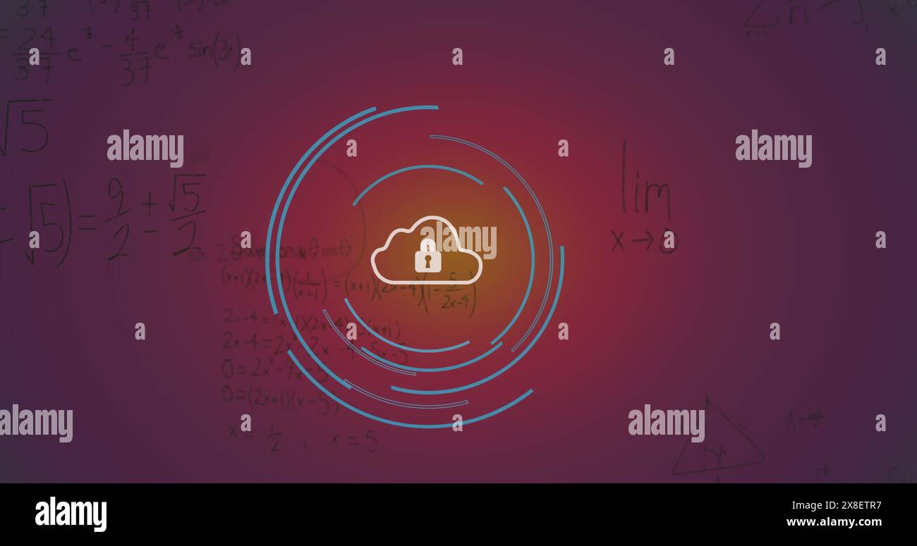 Image of security padlock icon and mathematical equations against ...