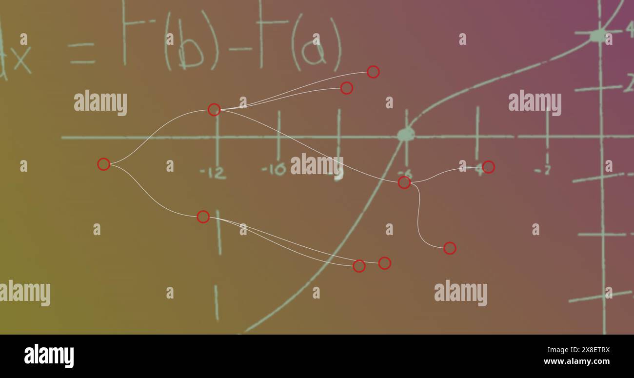 Image of connecting dots and mathematical equations floating against ...