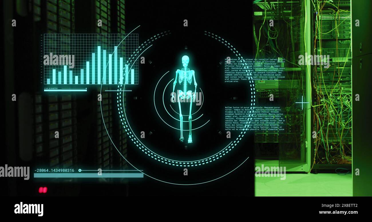 Image of data processing and skeleton walking over server room Stock ...