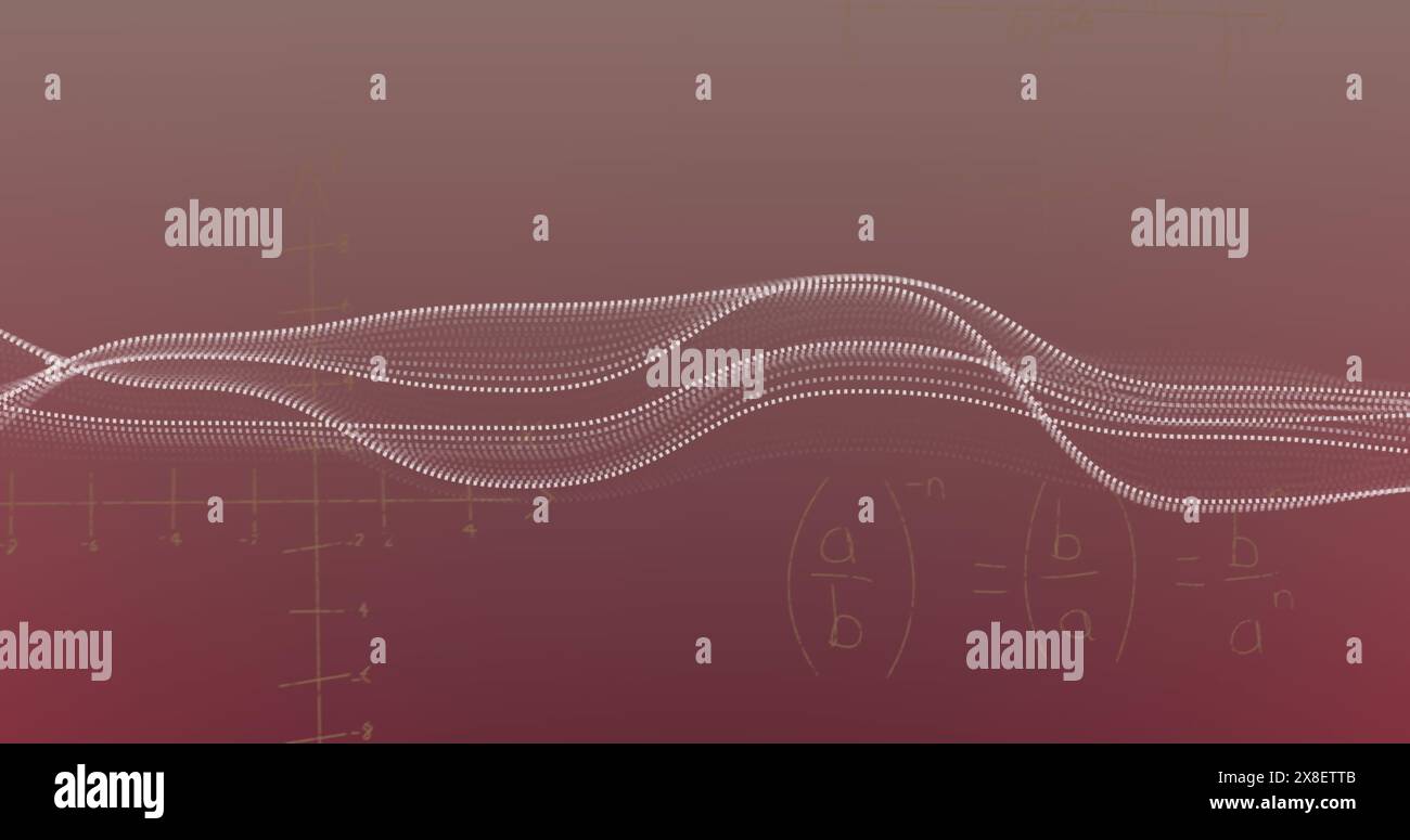 Image of digital wave and mathematical equations against purple ...
