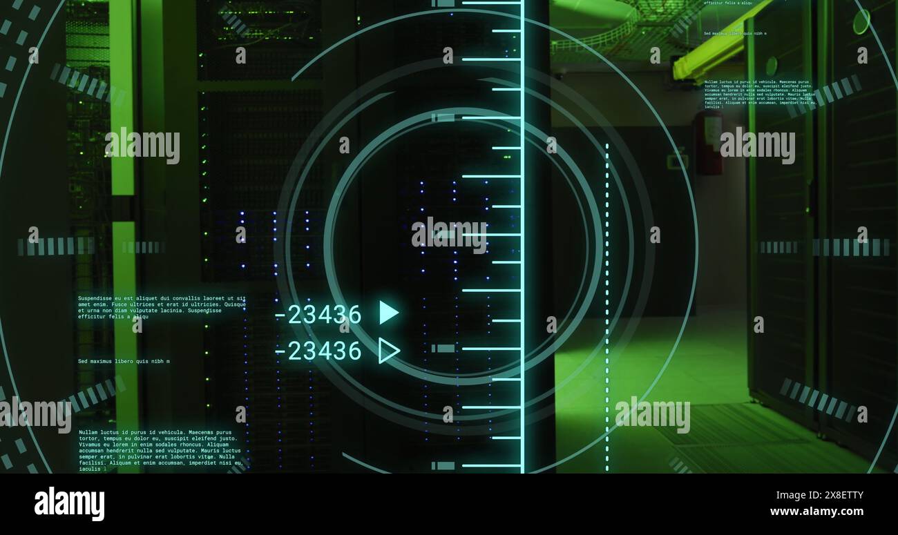 Image of data processing and scope scanning over server room Stock Photo - Alamy