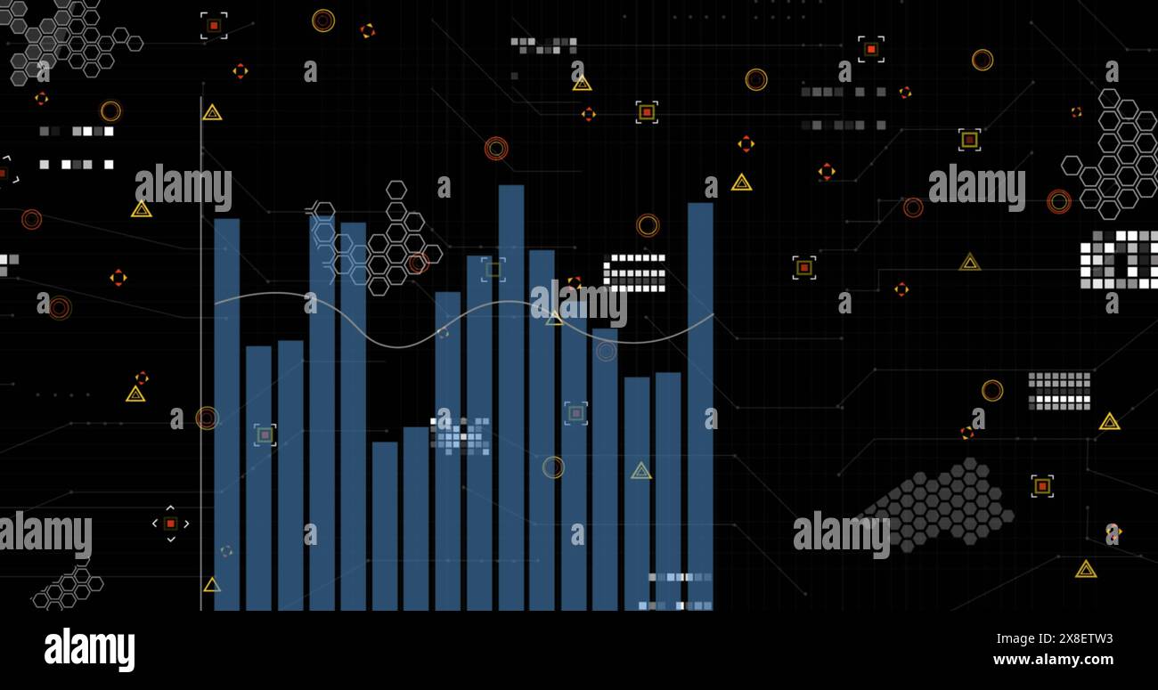 Image of statistical data processing against black background Stock ...
