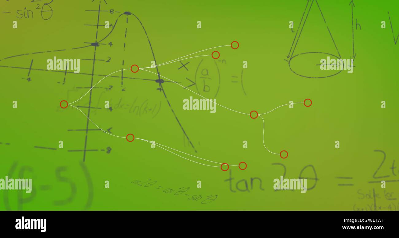 Image of connecting dots and mathematical equations floating against ...