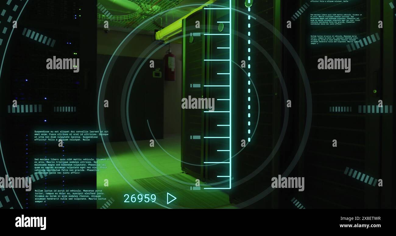 Image of data processing and scope scanning over server room Stock Photo - Alamy