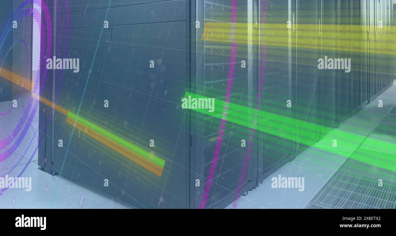 Image of data processing and scope scanning over server room Stock Photo - Alamy