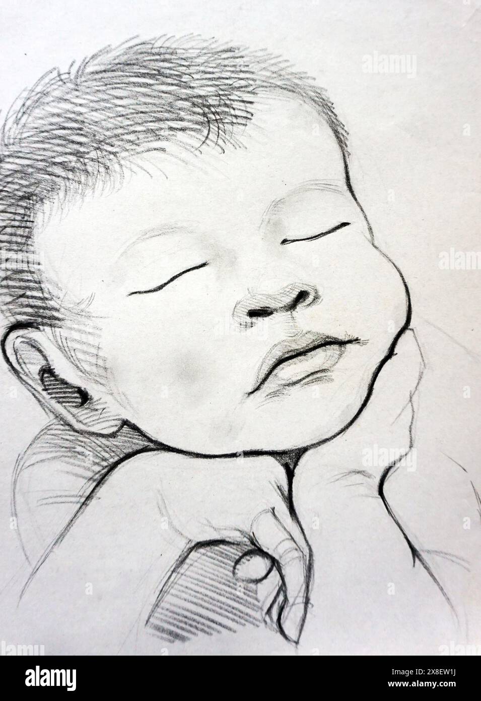 hand drawn sketch drawing baby boy Stock Photo - Alamy