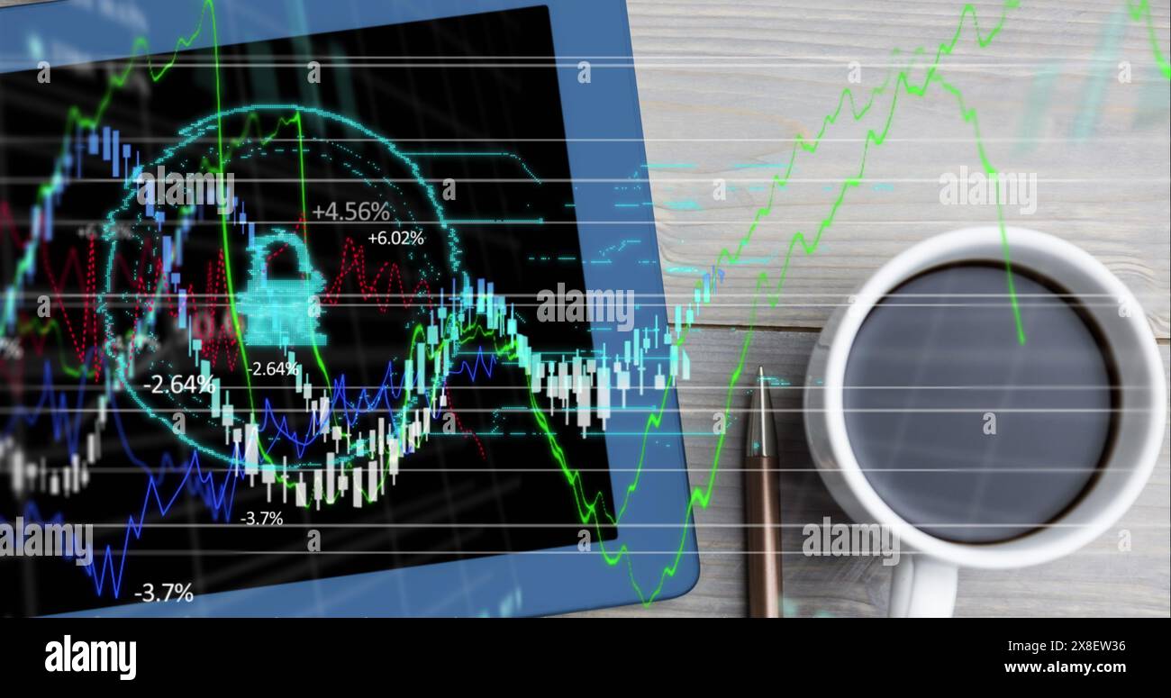 Computer screen showing stock market graphs on blue background Stock ...