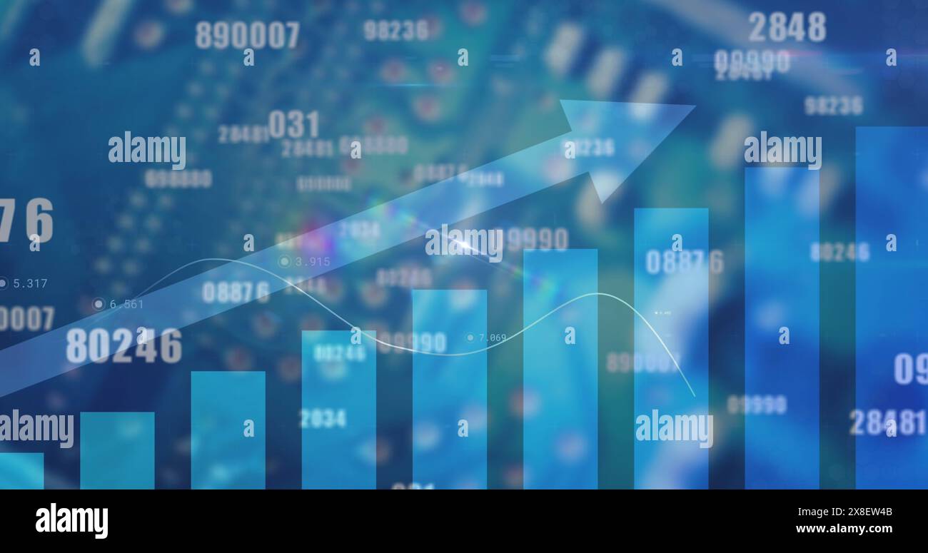 Graphs and numbers displaying financial data on blue background Stock ...