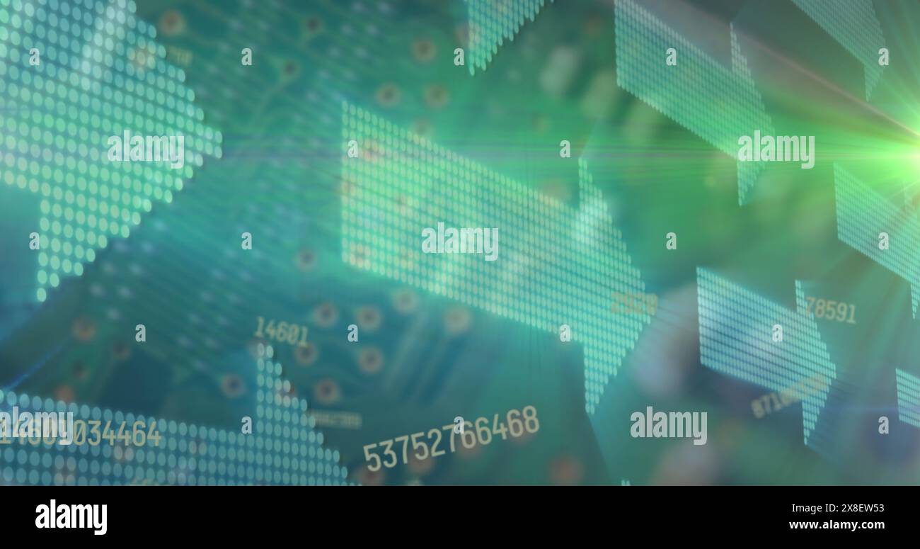 Green arrows pointing upwards on digital screen with numbers Stock ...