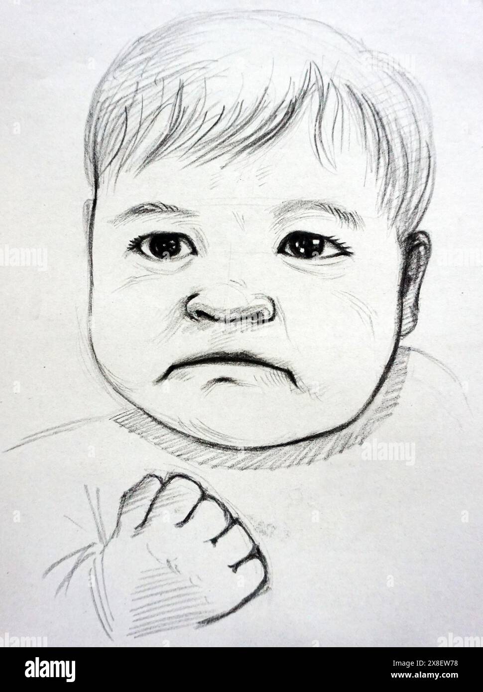 hand drawn sketch drawing baby boy Stock Photo - Alamy