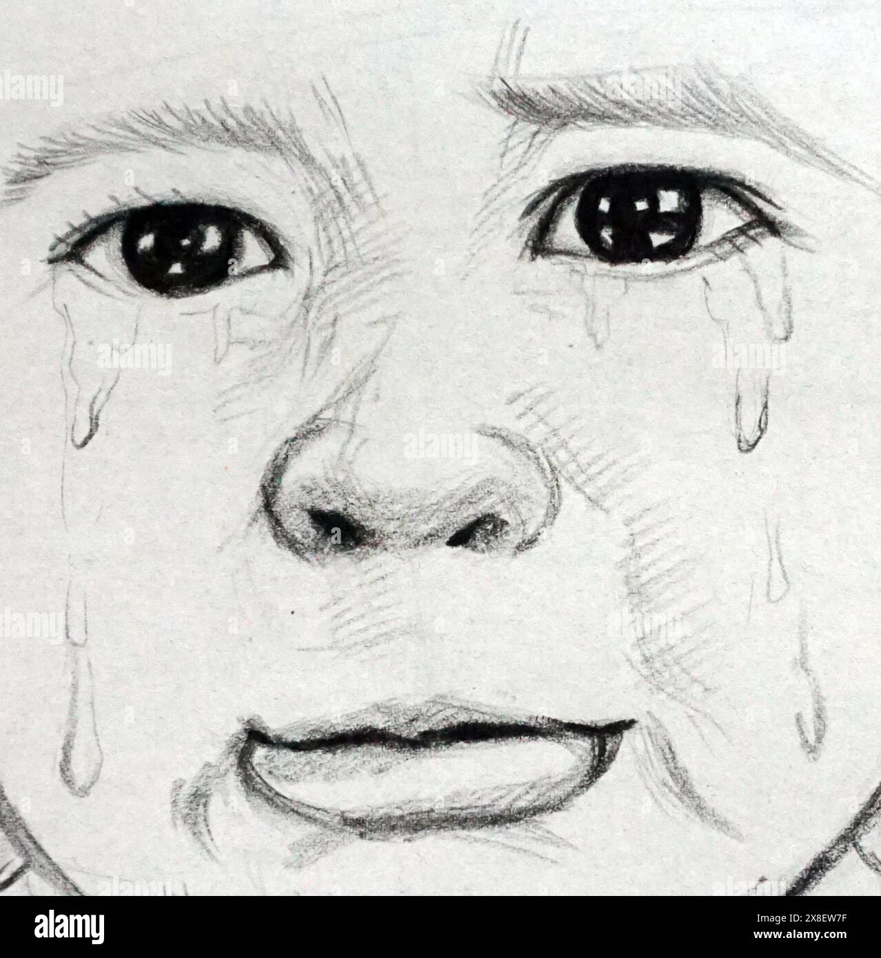 hand drawn sketch drawing cry baby boy Stock Photo - Alamy