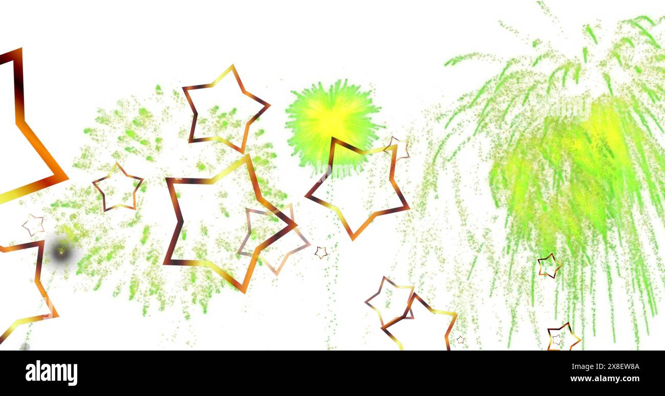Image of stars over fireworks on white background Stock Photo - Alamy