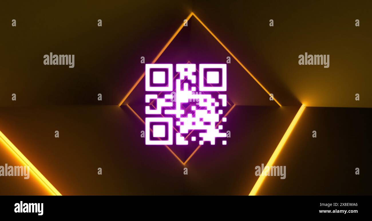 Image of flickering qr code over neon lights. Global online security ...