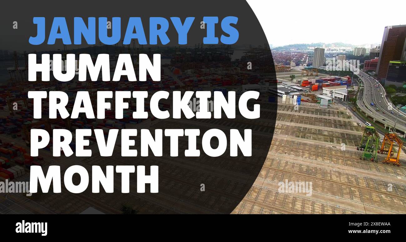 Image of human trafficking awareness text over cityscape Stock Photo ...