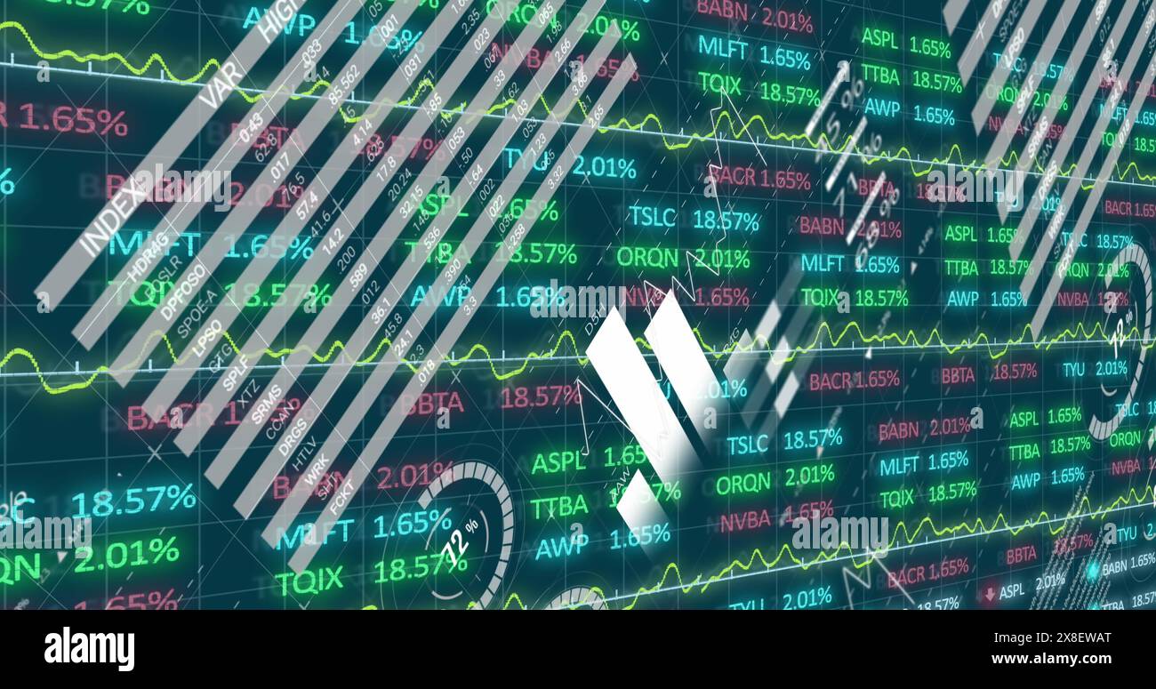 Image of statistical and stock market data processing against blue ...