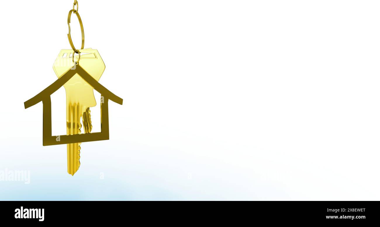 Image of gold key with house keychain on white background Stock Photo ...