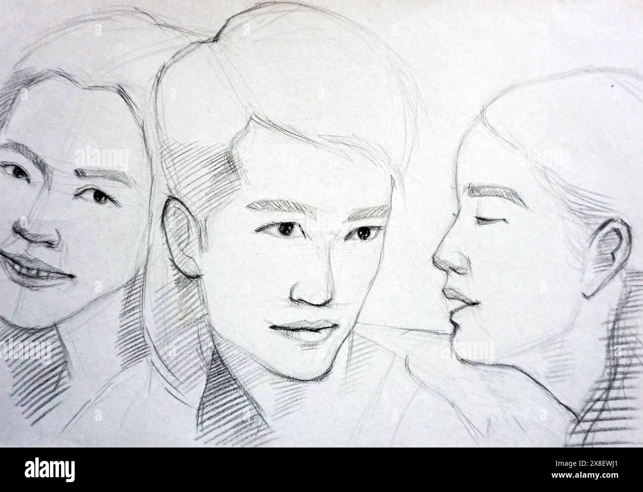 hand drawn sketch drawing man and girl Stock Photo - Alamy