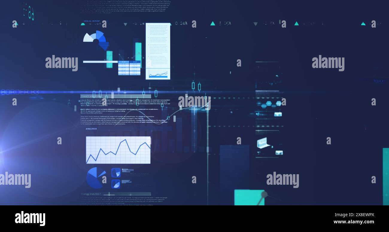 Image of screens with statistical data processing against light spots ...