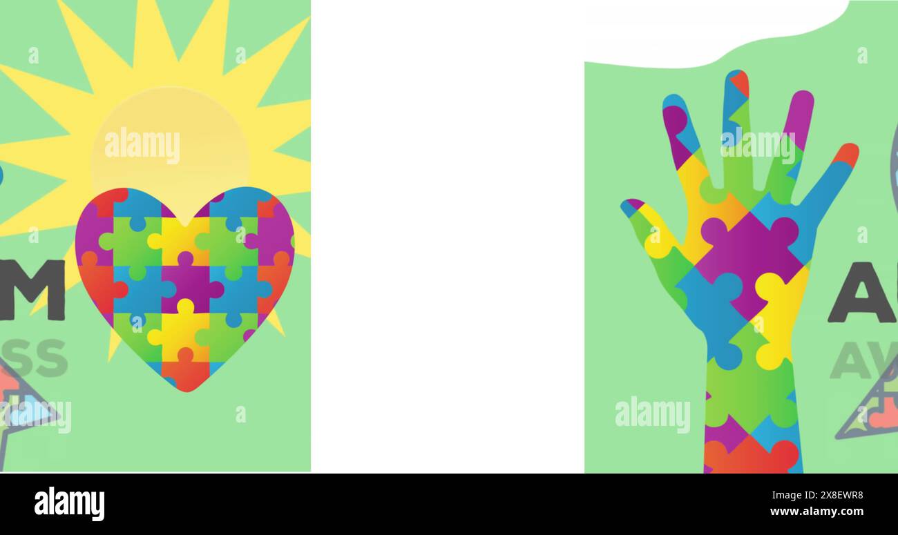 Image of colourful puzzle pieces forming autism text over sky Stock ...