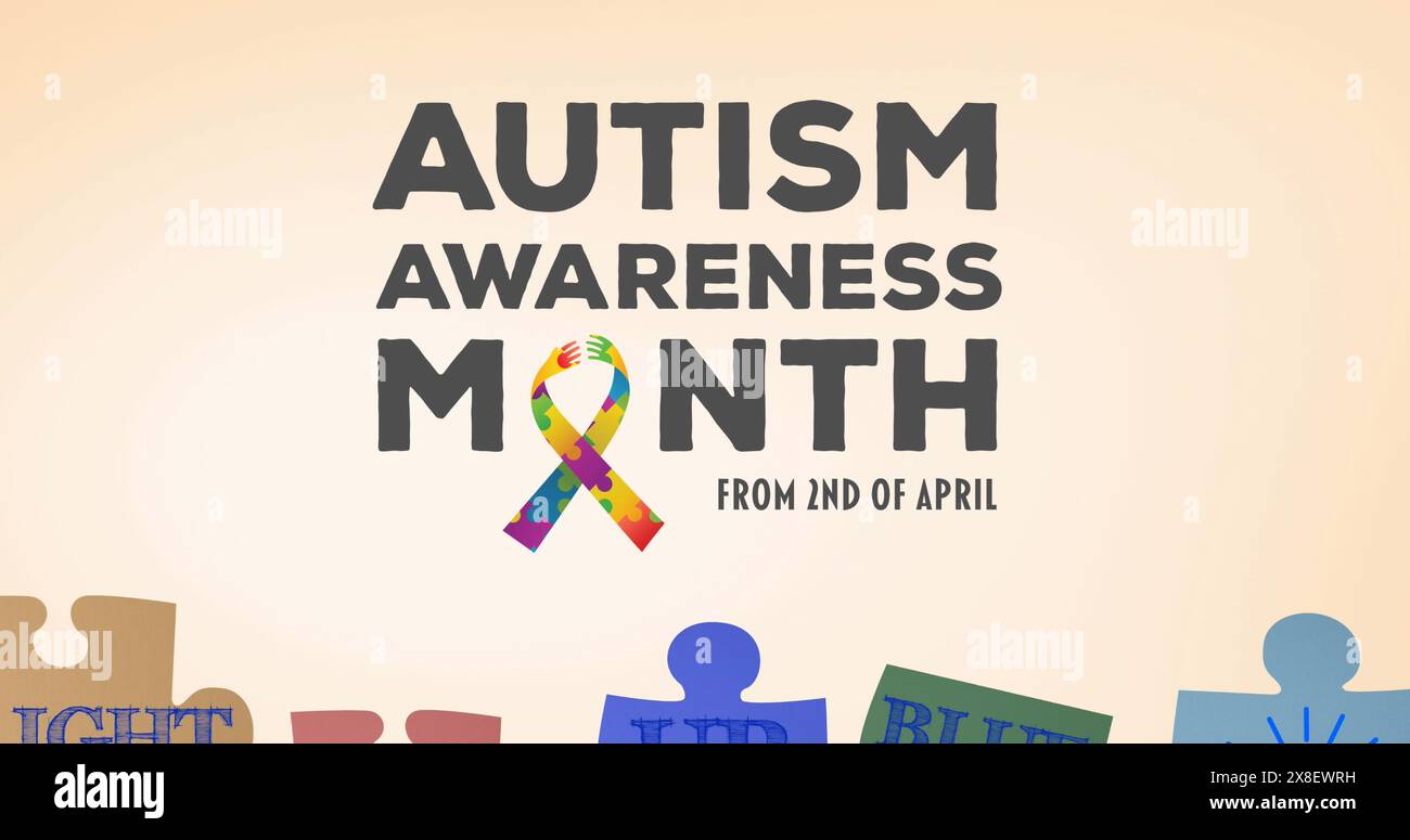Image of autism awareness month text over puzzle Stock Photo - Alamy