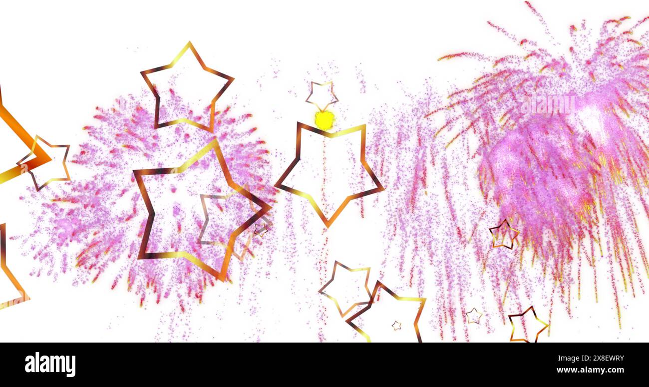 Image of stars over fireworks on white background Stock Photo - Alamy