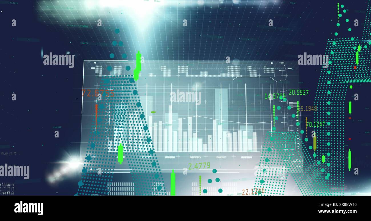 Image of financial and statistical data processing against light spot ...