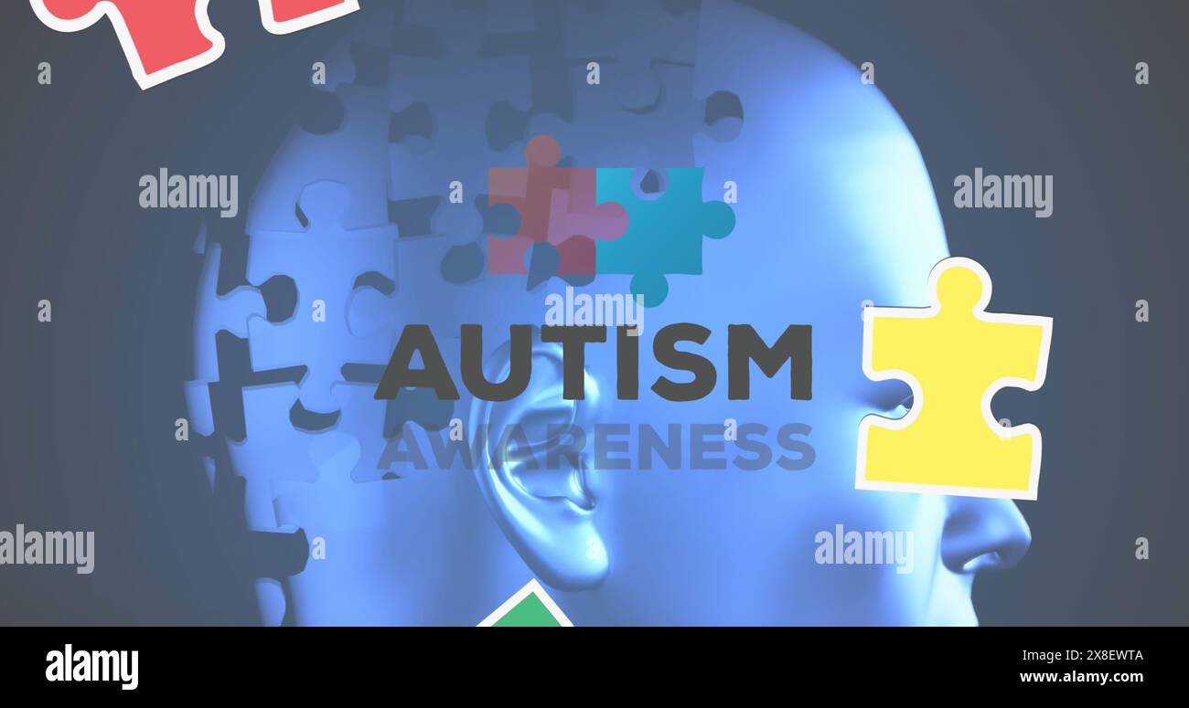 Image of autism awareness month text over puzzle Stock Photo - Alamy