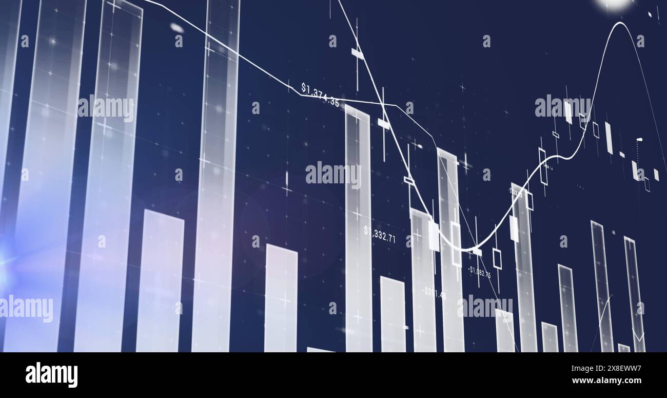 Image of statistical data processing against light spot on blue ...