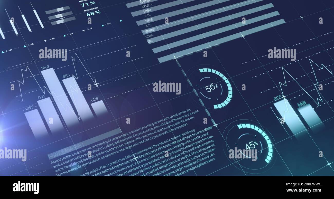 Image of statistical data processing against light spot on blue ...