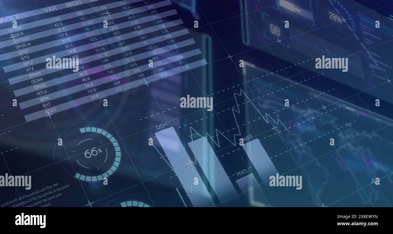 Image of statistical data processing against blue background Stock ...