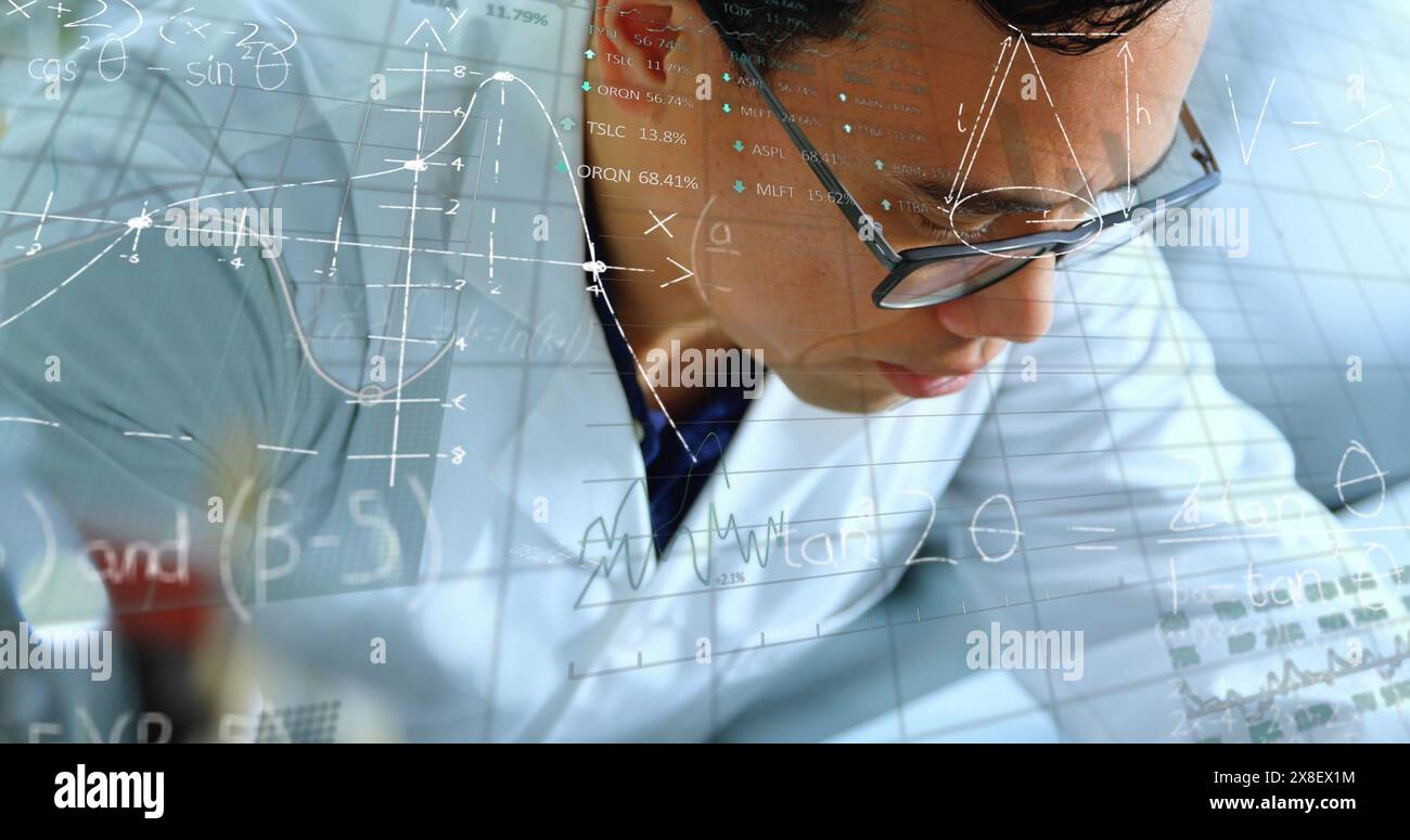 Image of scientific data processing over asian male scientist Stock ...