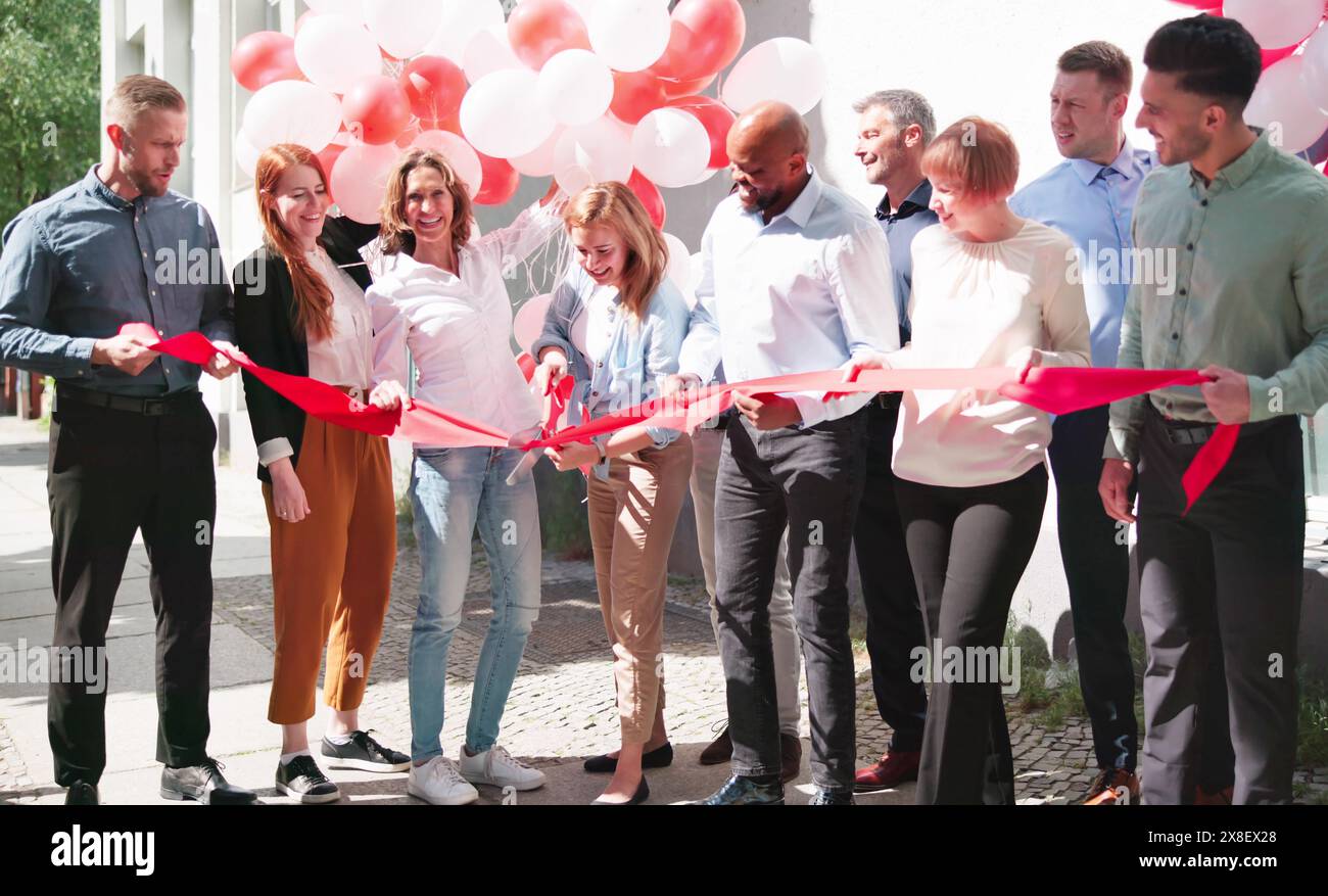 Cutting Ribbon Tape Ceremony. Opening Office Outdoors Stock Photo - Alamy