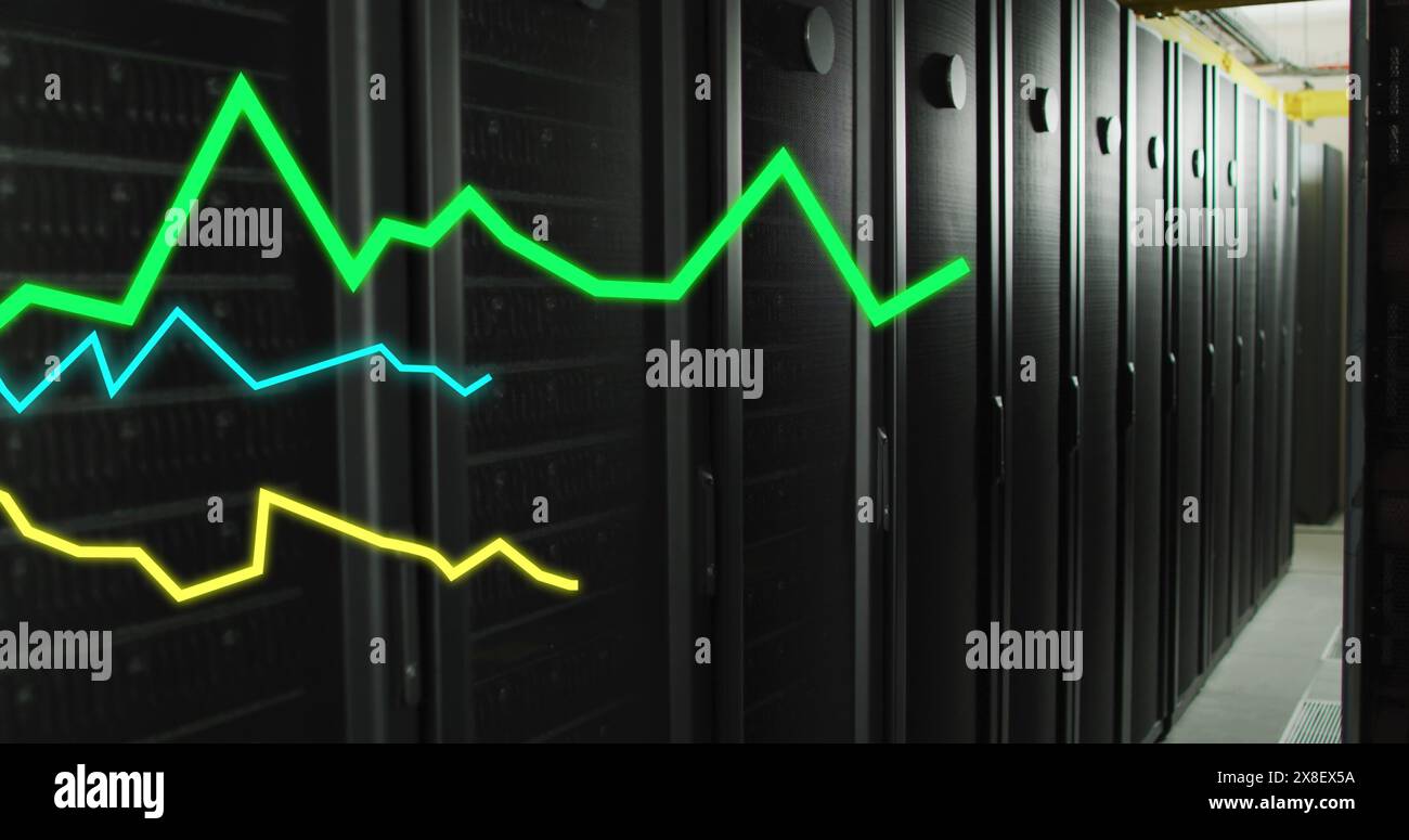 Image of moving diagram over server room Stock Photo - Alamy
