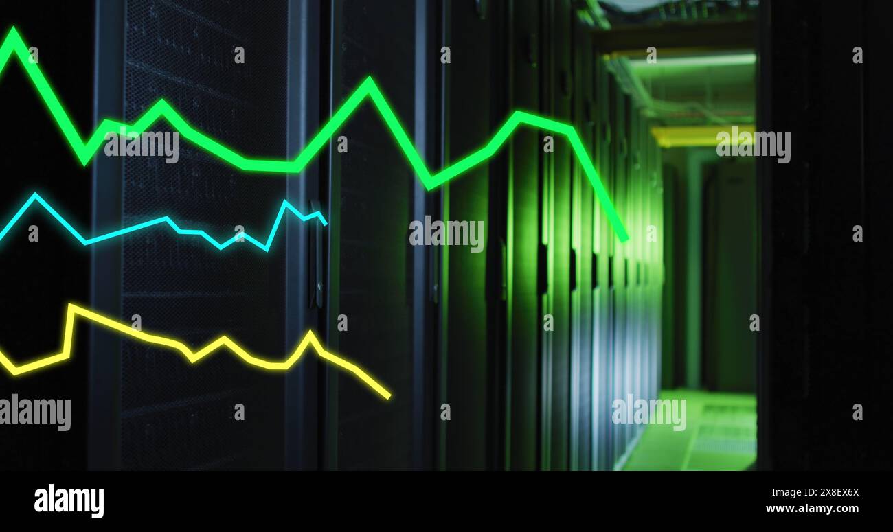 Image of moving diagram over server room Stock Photo - Alamy