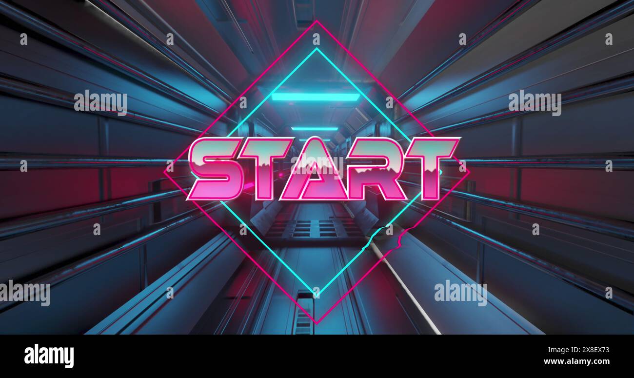 Image of start text over neon lines and tunnel Stock Photo - Alamy